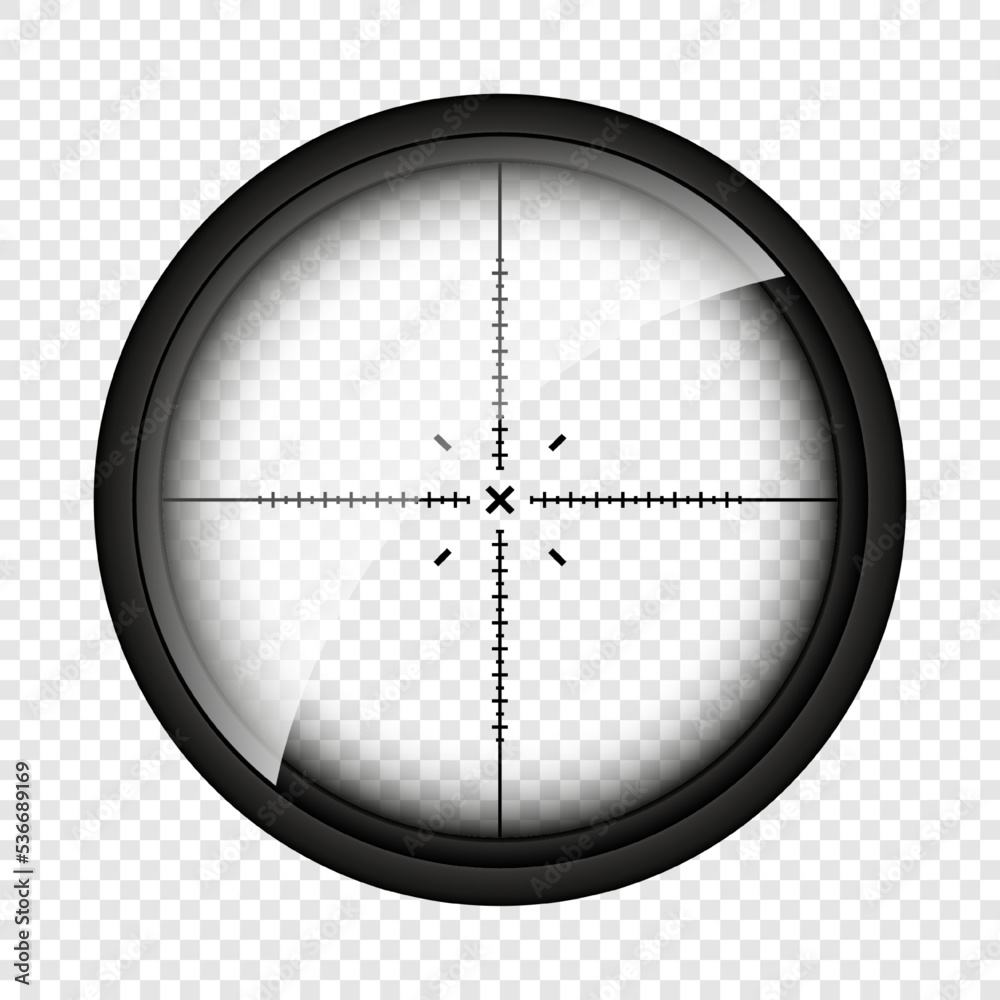 Weapon sight, sniper rifle optical scope. Hunting gun viewfinder with ...