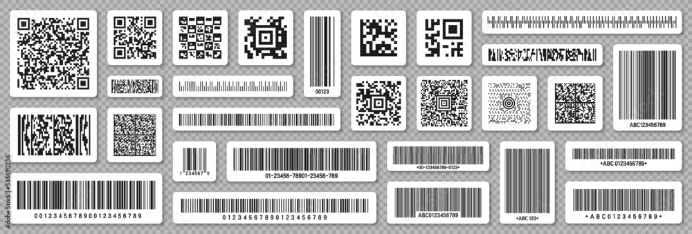 Set of product barcodes and QR codes. Identification tracking code ...
