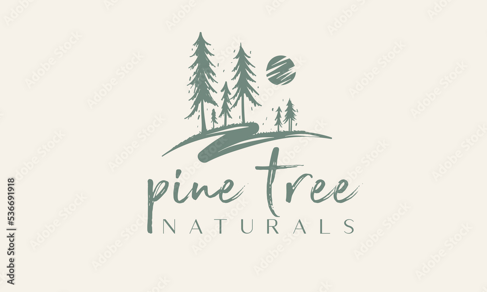 meadow logo river valley green pine, tree vector silhouette ...