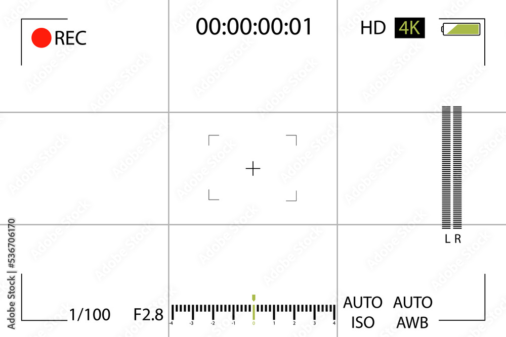 Camera viewfinder. Viewfinder camera recording. Video screen isolated ...