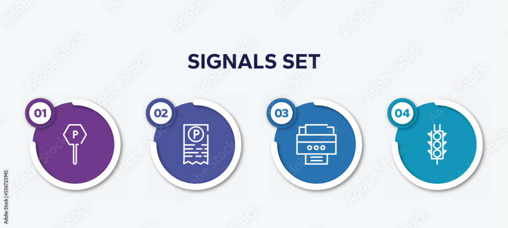 infographic element template with signals set outline icons such as ...