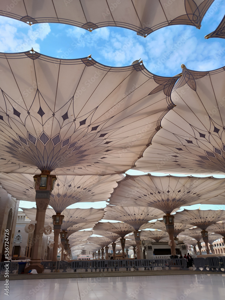 Medina, Saudi Arabia - October 07, 2022: Umbrella construction on the ...