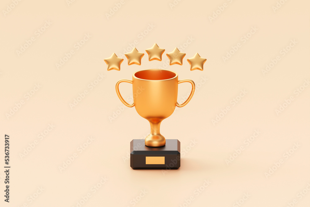 Gold five star rating trophy success award symbol on achievement 3d ...