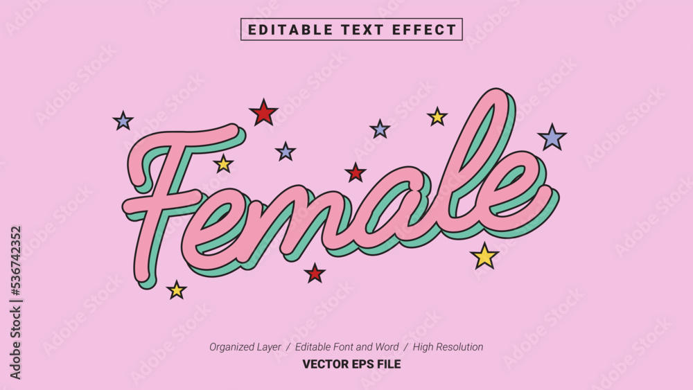 Editable Female Font Design. Alphabet Typography Template Text Effect ...