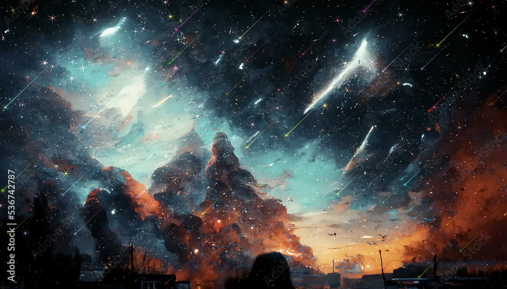 starr wind futuristic night city blurred light under dramatic starry ...