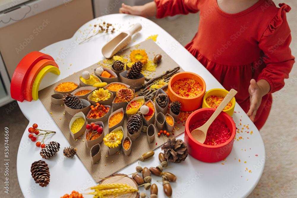 Autumn tree made with colored rice and natural materials. Season art ...