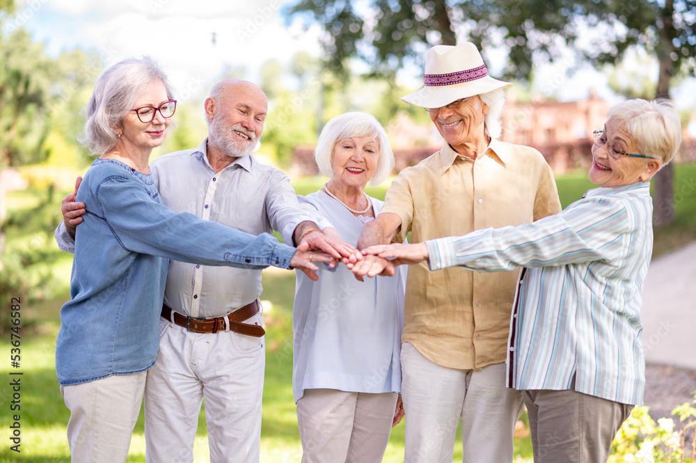 Group of senior friends bonding at the park - Elderly old people ...