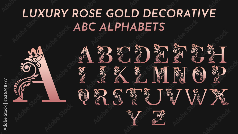 Luxury decorative metallic rose gold letters abc alphabets monogram ...