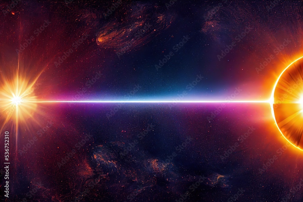 Sun with bright fiery circle, Earth and planets of the solar system in ...