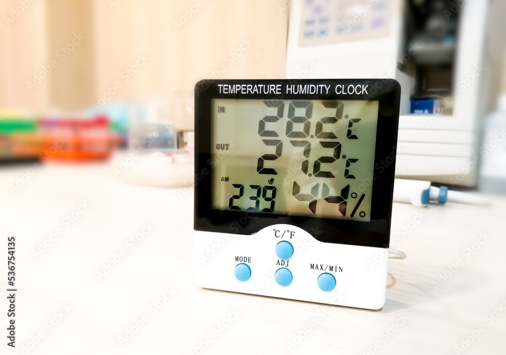 Digital temperature and humidity clock isolated for monitoring ...