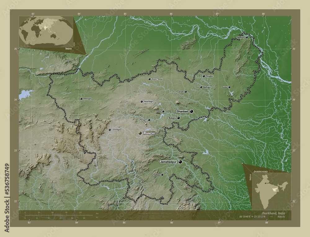 Jharkhand, India. Wiki. Labelled points of cities Stock Illustration ...