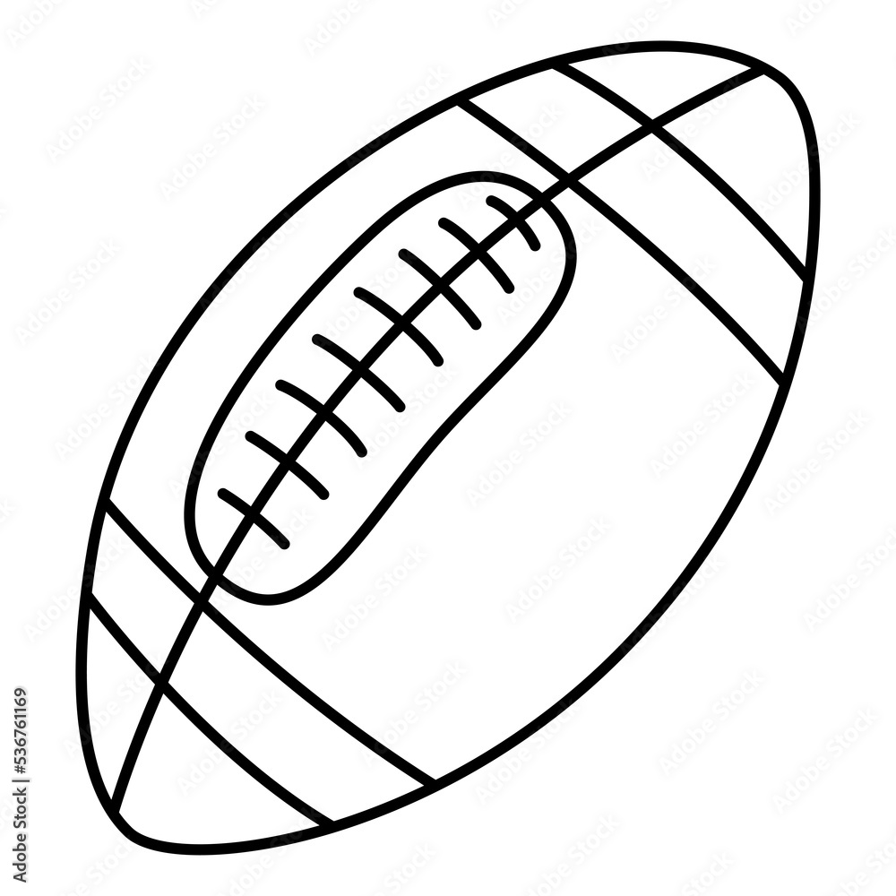 Rugby ball. Sport equipment line sketch. Hand drawn doodle outline icon ...