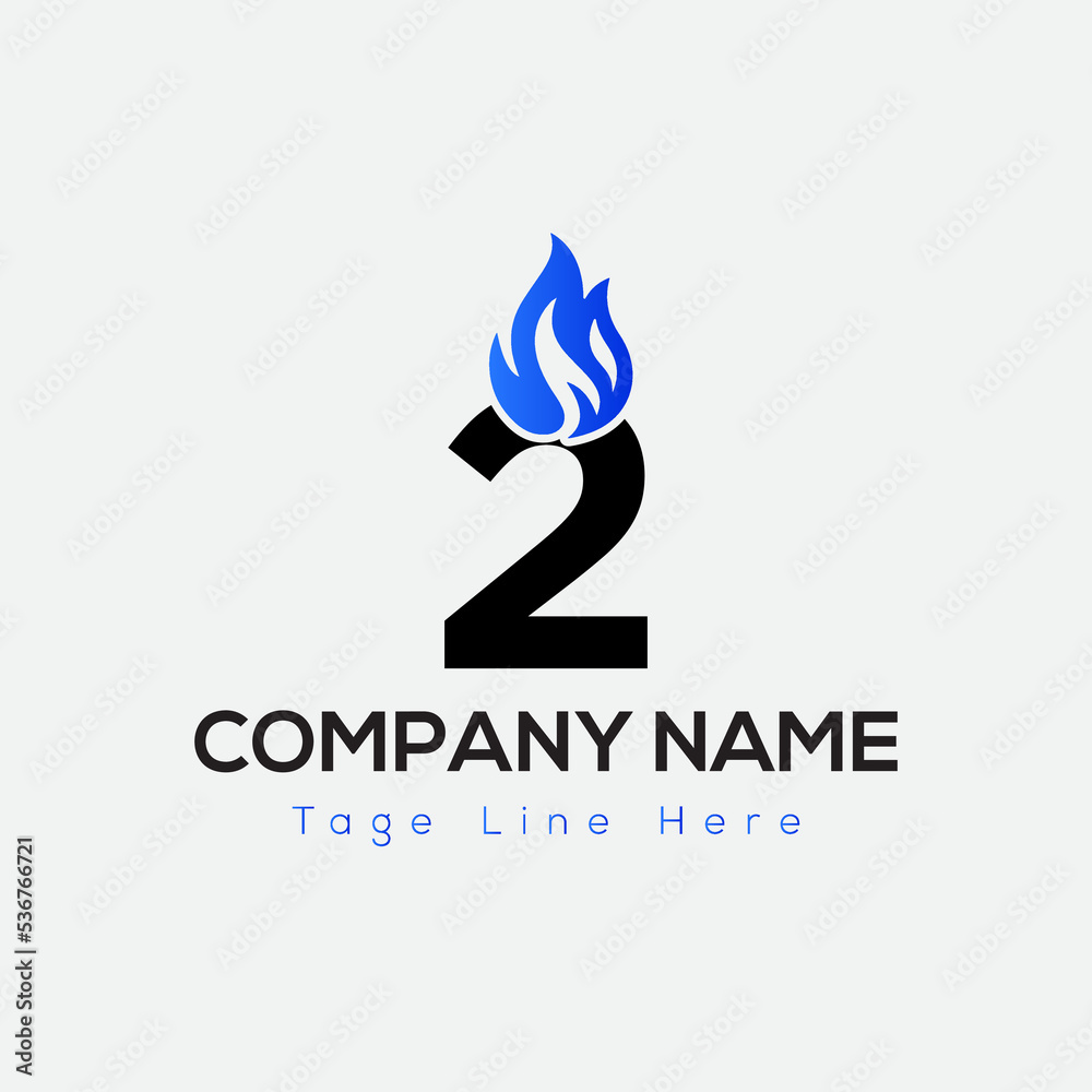 Blue Fire Logo On Letter 2 Template. Blue Fire On 2 Letter, Initial ...