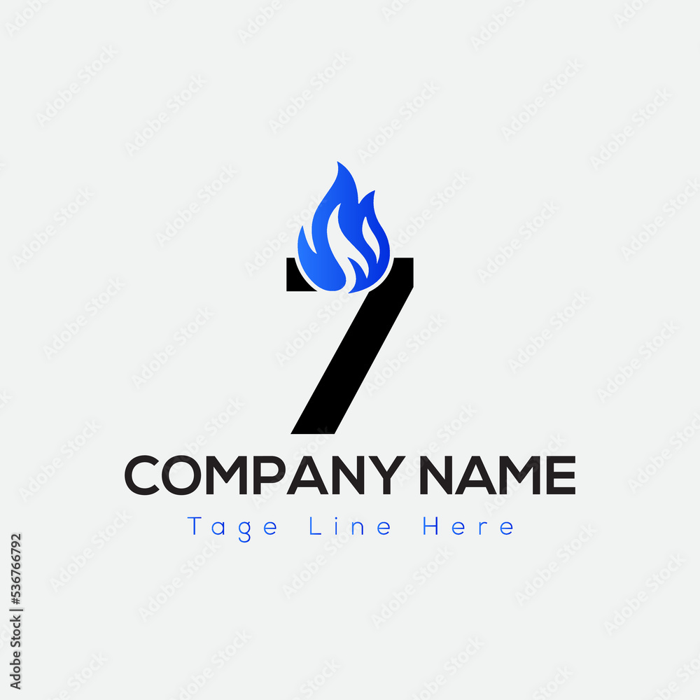 Vetor de Blue Fire Logo On Letter 7 Template. Blue Fire On 7 Letter ...