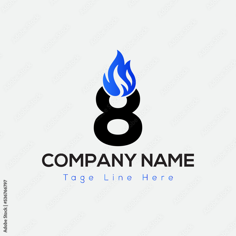 Blue Fire Logo On Letter 8 Template. Blue Fire On 8 Letter, Initial ...