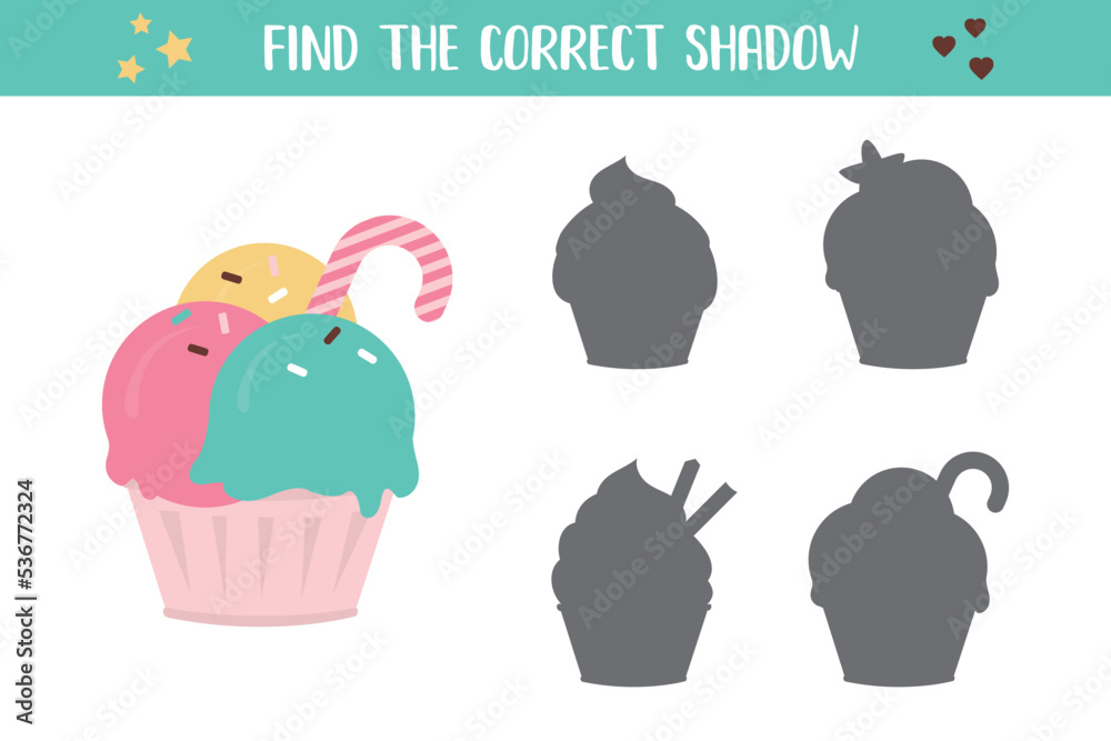 Logic game for kids. Educational shadow matching game with ice cream ...