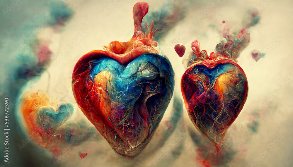 Abstract art of two hearts together Concept Art Background Image Stock ...