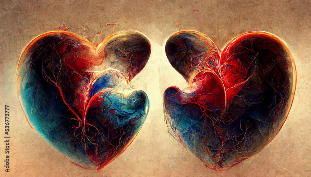 Abstract art of two hearts together Concept Art Background Image Stock ...