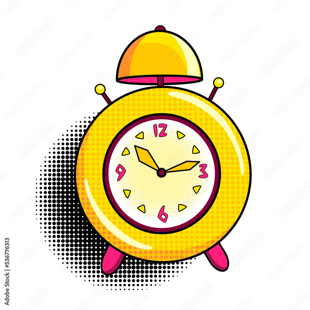 Comic alarm clock. Pop art colorful and dynamic cartoonish icon in ...