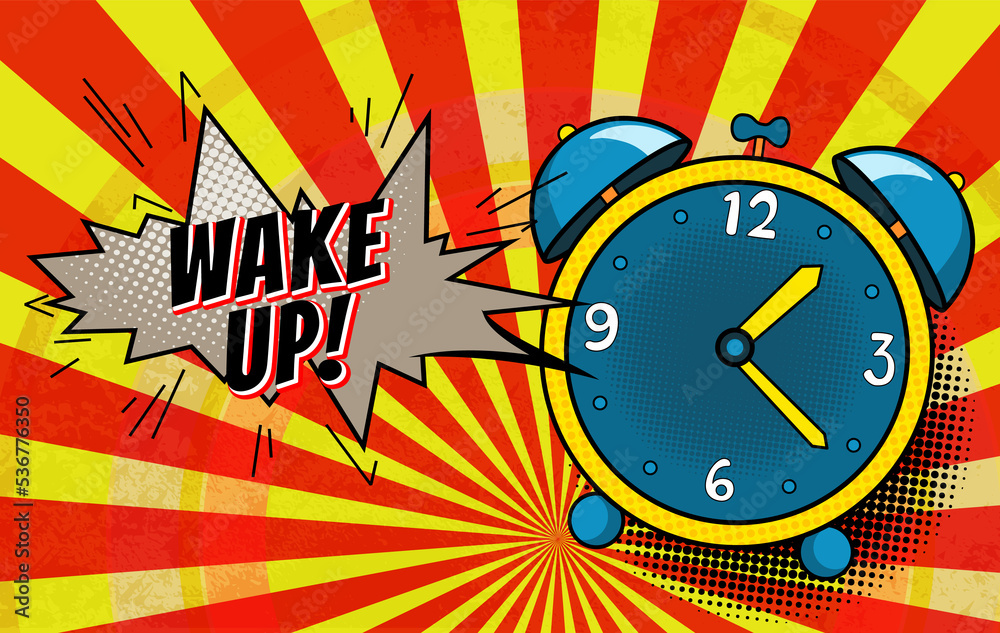 Comic alarm clock. Pop art colorful and dynamic cartoonish icon in ...