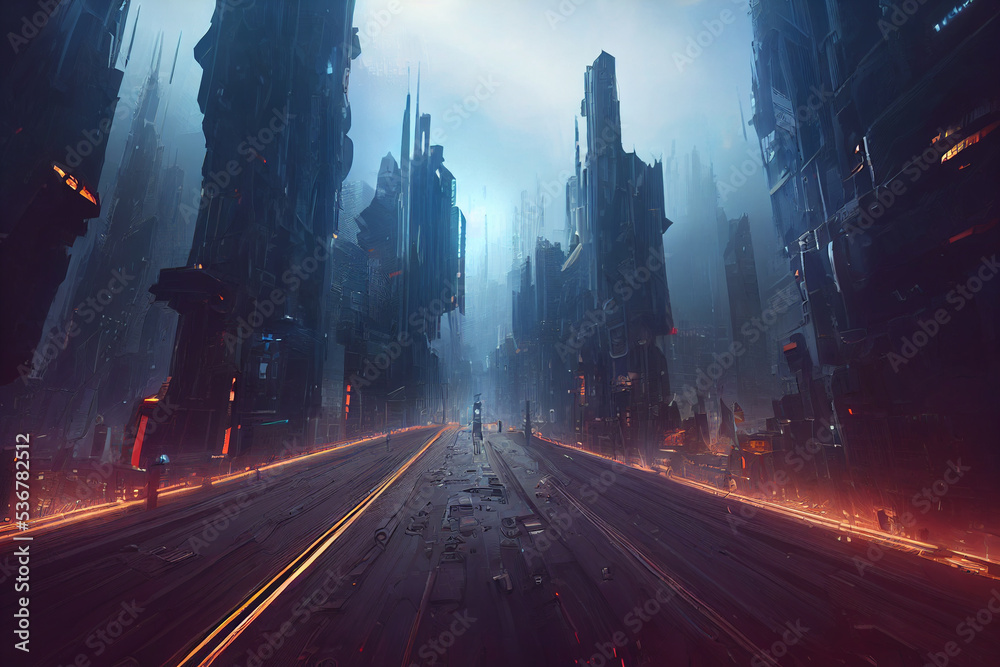 Apocalyptic Cyberpunk City Background Image Concept Art Stock ...