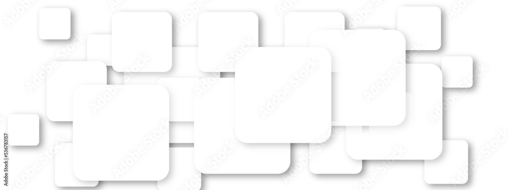 Abstract white geometric overlapping square pattern, design of technology background with shadow ...