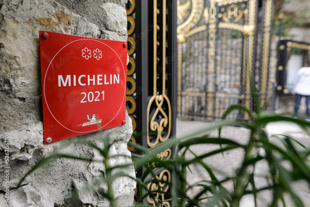 Details with a 2 Michelin stars restaurant sign. Stock Photo | Adobe Stock