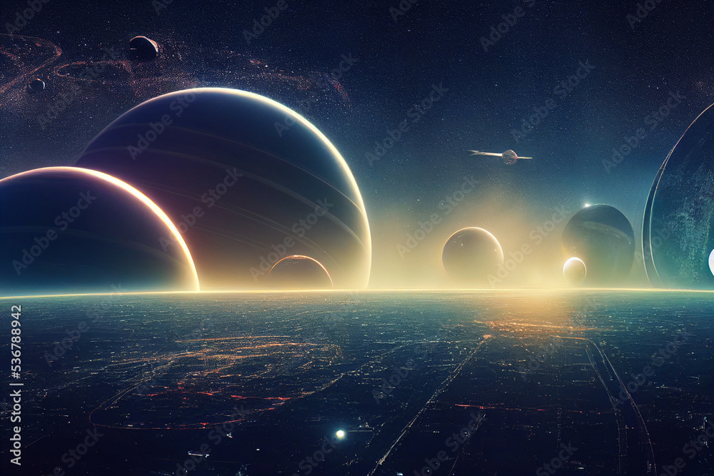 Futuristic City in Outer Space with Futuristic Planets Concept Art ...