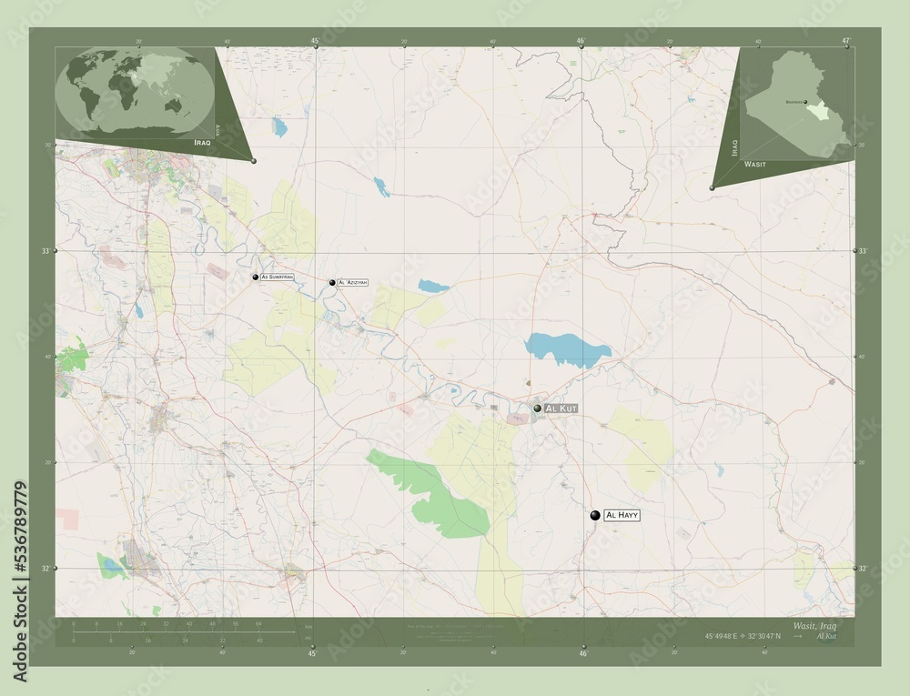 Wasit, Iraq. OSM. Labelled points of cities Stock Illustration | Adobe Stock