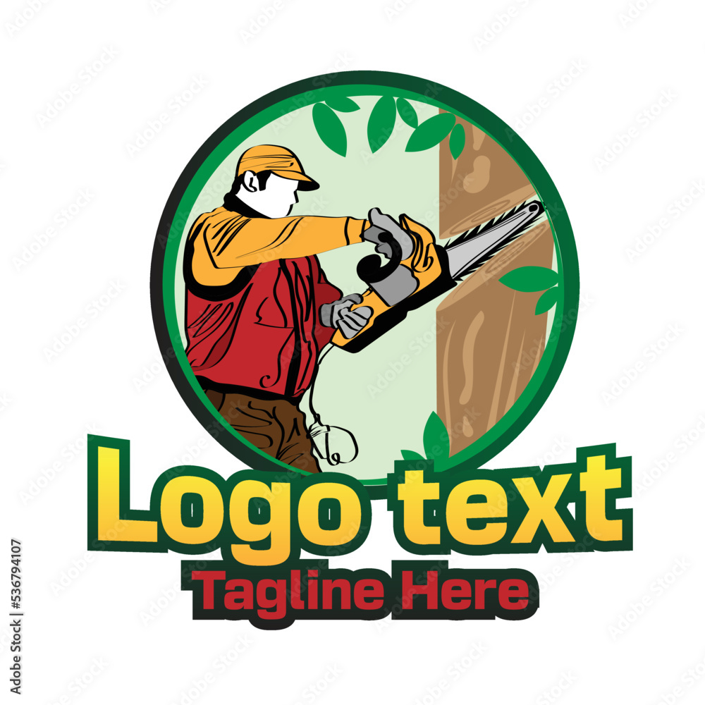 Tree cutting and removal logo vector illustration with dummy text on ...