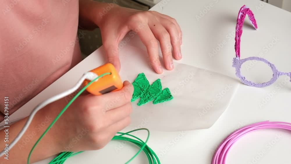 Teen Girl Using 3d Pen. Printing with Colored Plastic Wire Filament ...