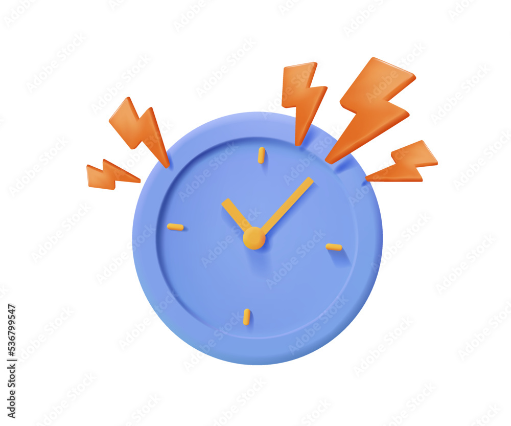 3D clock and thunder bolt icons fast delivery. Deadline symbol of ...