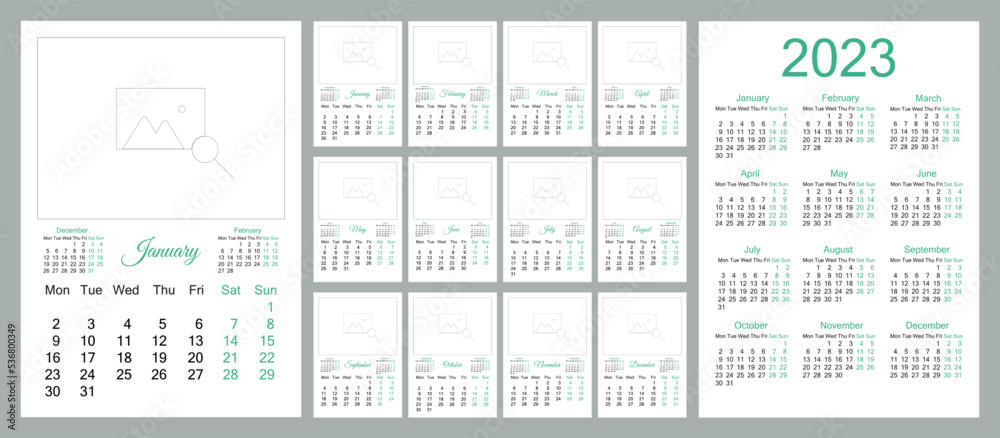 Wall monthly photo calendar 2023. Vertical photo calendar. Layout for ...