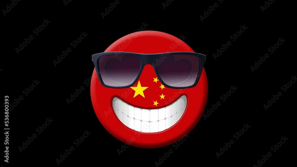 China.Animation of smiling face with chinese flag, sunglasses and heart ...
