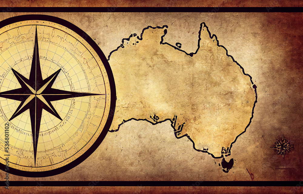 Vintage map of Australia with old paper and compass rose Stock ...