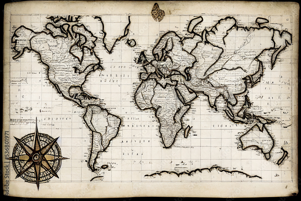 Vintage 18th century world map on old paper Stock Illustration | Adobe ...