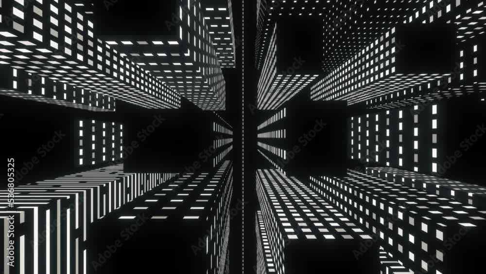 3d stylized retro futuristic city top view, skyscrapers at night motion ...