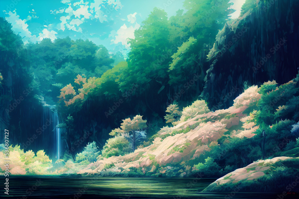 Beautiful Environment Nature Illustration in Anime Art Style Background ...