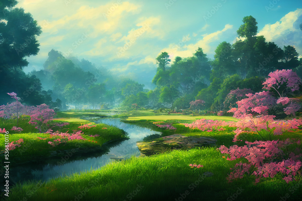 Beautiful Environment Nature Illustration in Anime Art Style Background ...
