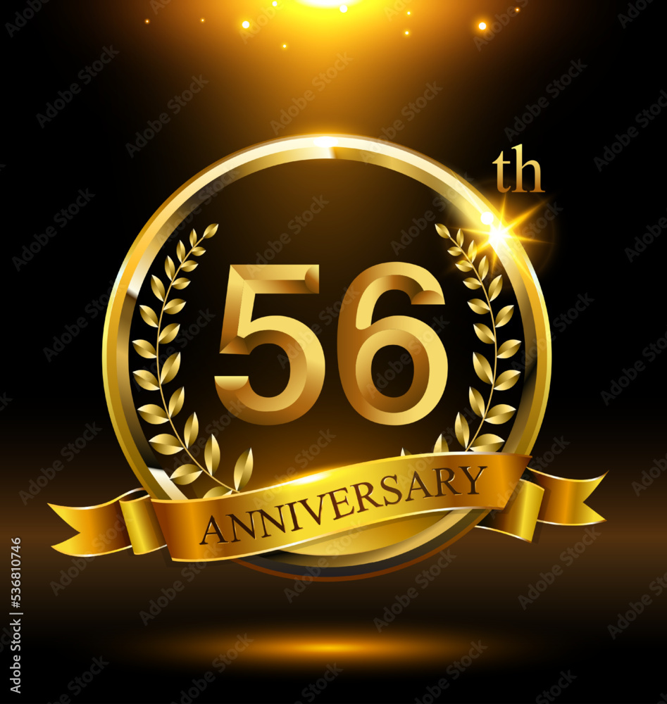 56th golden anniversary logo with ring and ribbon,wreath Stock Vector ...