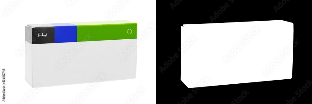 Realistic cardboard box for medication template isolated on white ...