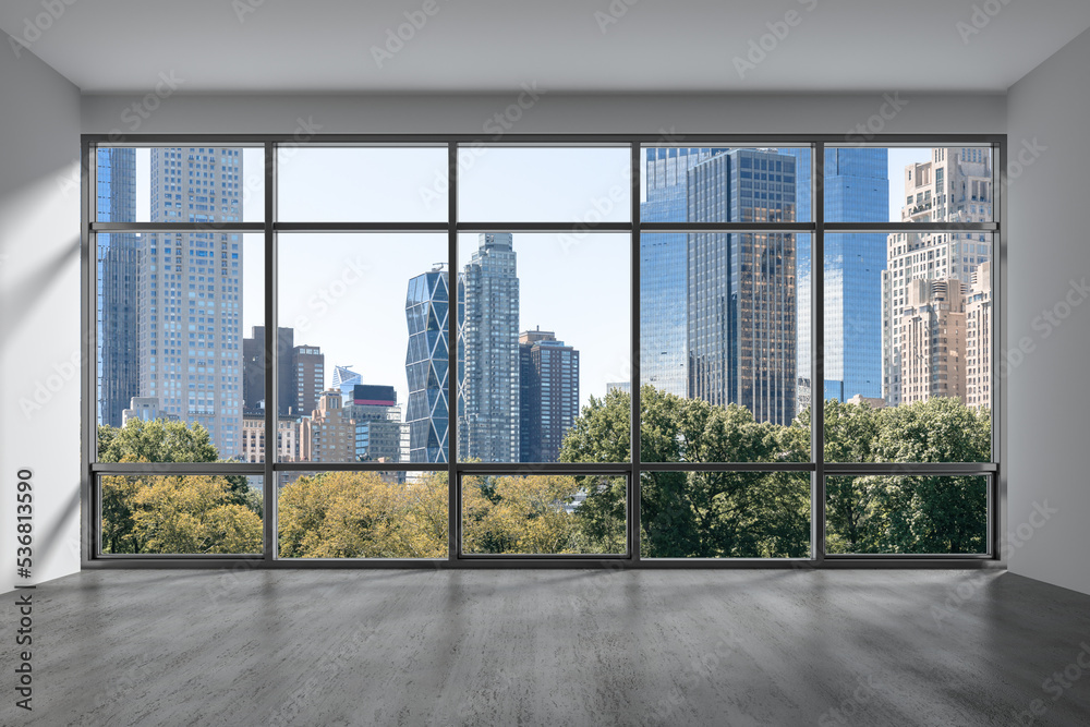 Empty room Interior Skyscrapers View Cityscape. Central Park Midtown ...