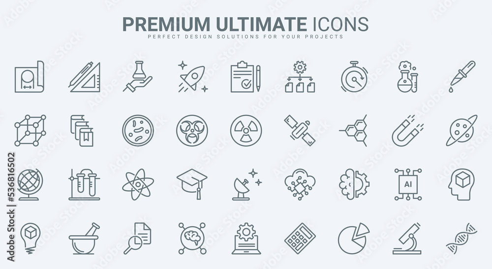 Science research technology thin line icons set vector illustration ...