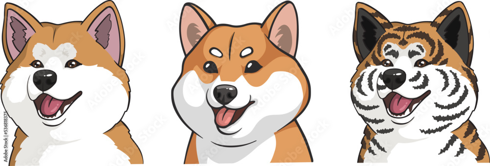 Akita inu Shiba inu cartoon portraits stickers icons Stock Vector ...