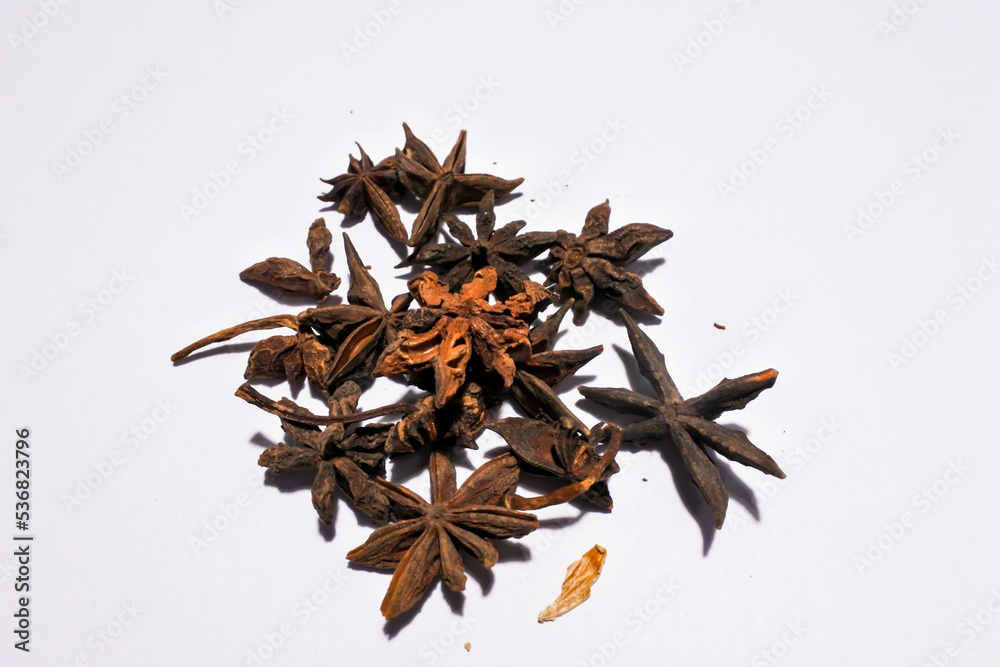 star anise (Illicium verum) is a spice shaped like a flower with 8 ...