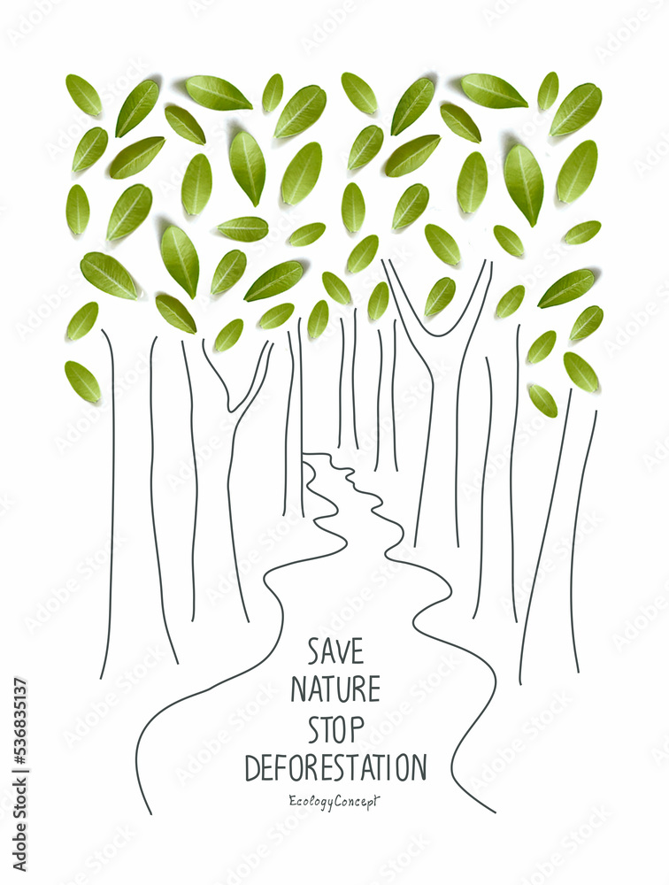 Environmentally friendly concept. Tree crowns, made of green leaves and ...