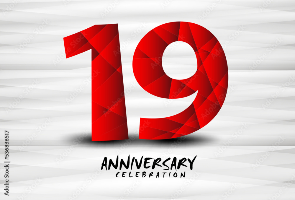 19 Year Anniversary Celebration Logo red polygon vector, 19 Number ...
