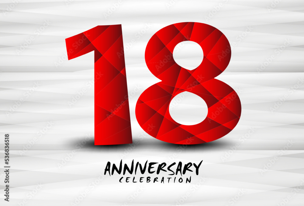 18 Year Anniversary Celebration Logo red polygon vector, 18 Number ...