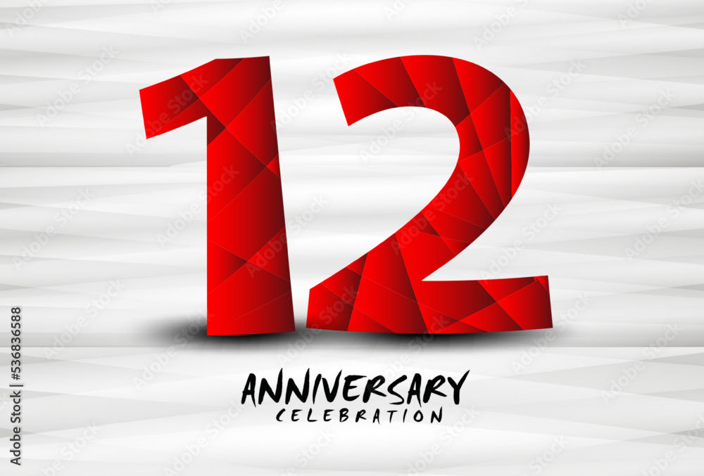 12 Year Anniversary Celebration Logo red polygon vector, 12 Number ...