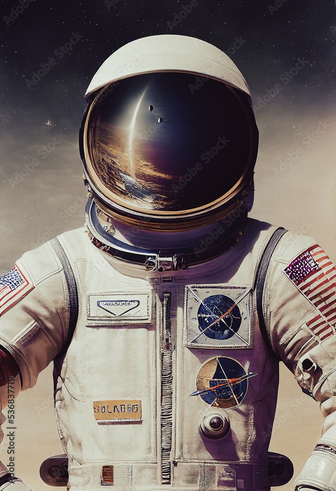 Advance modern american astronaut spacesuit, realistic composition with ...
